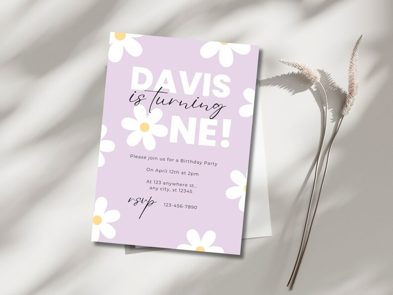 EDITABLE Daisy One Girl Birthday Invitation, 1st 2nd Birthday Invite ...