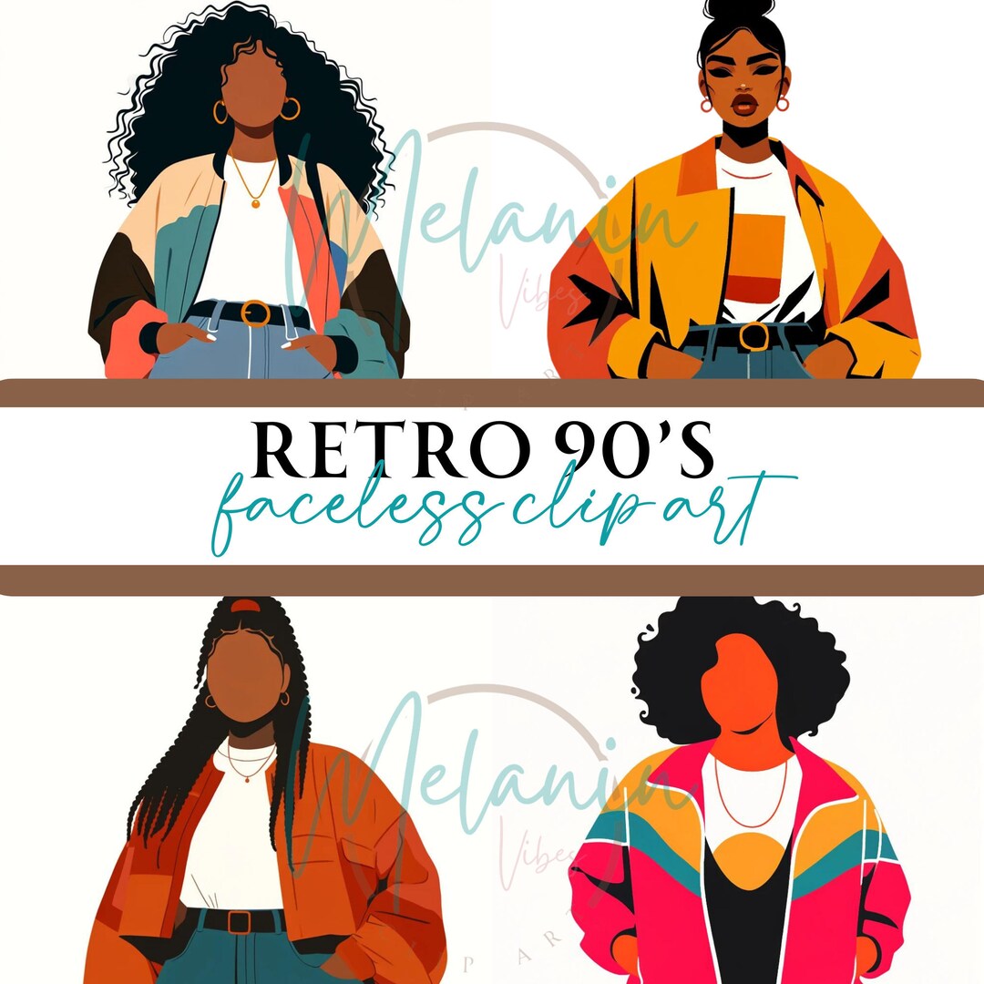 Retro 90s Faceless Clip Art, Digital AI Clip Art, Melanin Clip Art ...