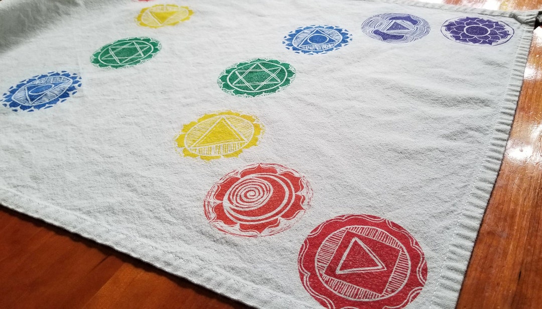 Rainbow Chakra Hand Printed Cotton Tea Towel Gift for - Etsy