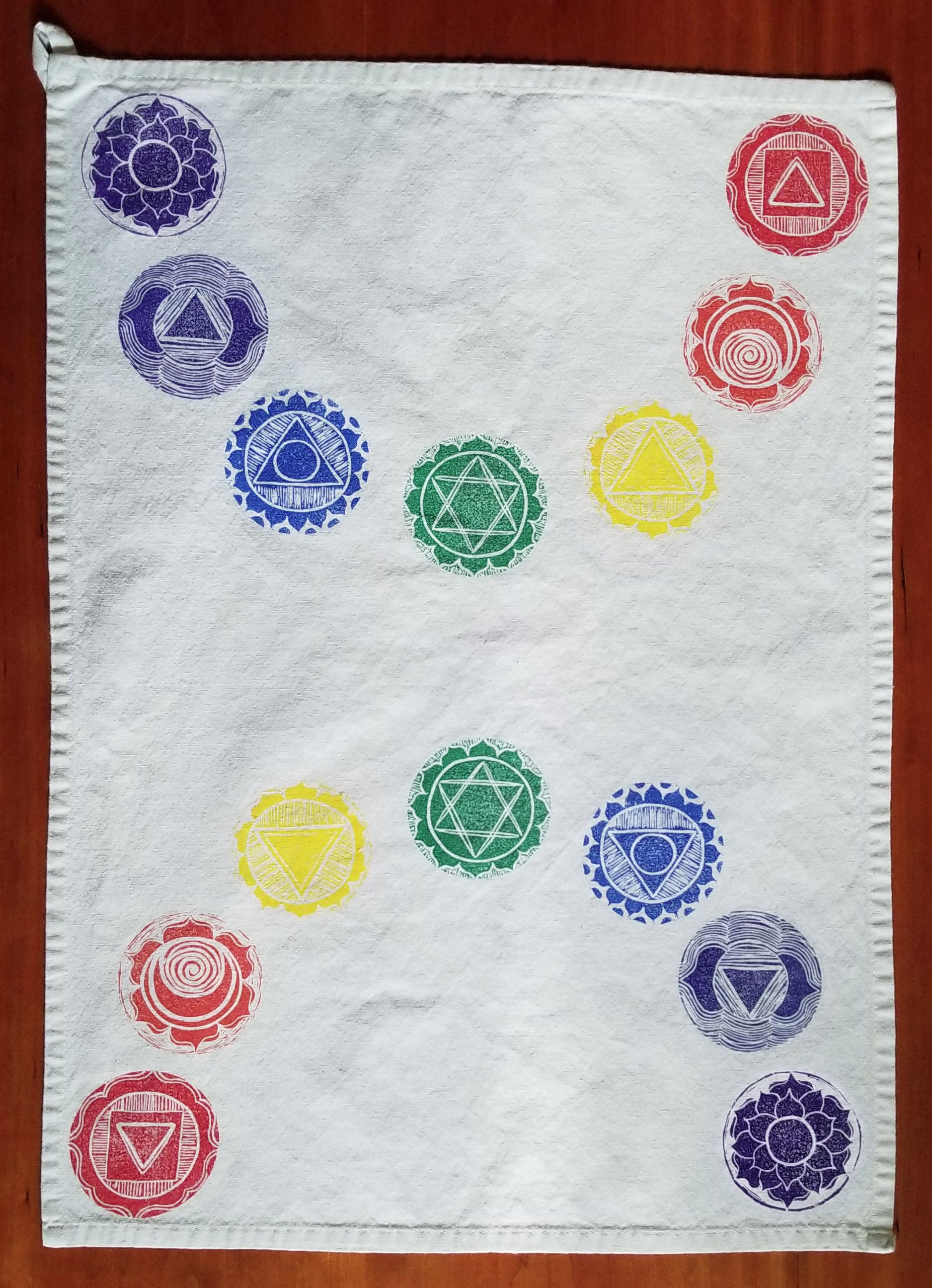 Rainbow Chakra Hand Printed Cotton Tea Towel Gift for Inspiration - Etsy