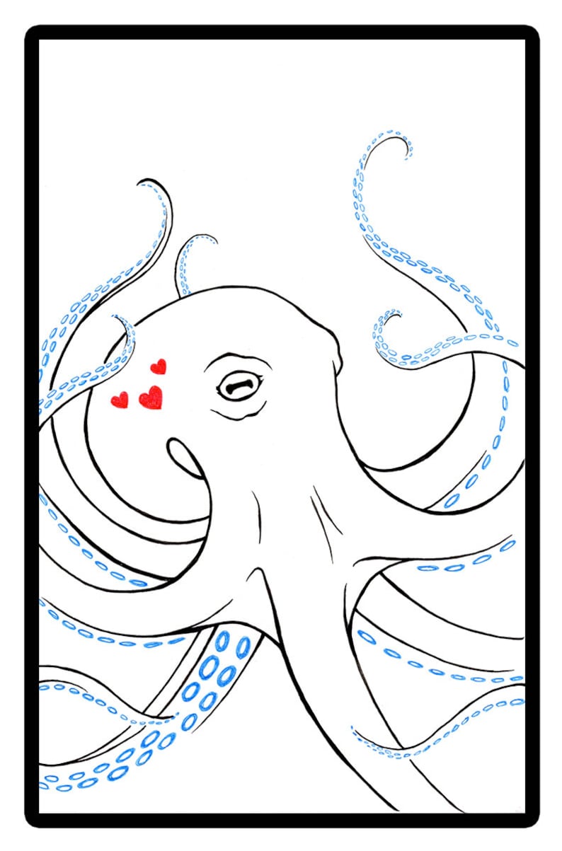 Octopus Drawing With Hearts - 03 - Etsy
