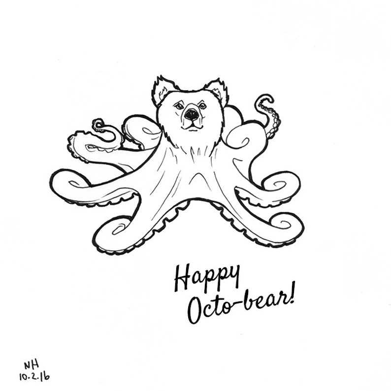 October Octopus/bear Art Print No.202 Oct-bear - Etsy