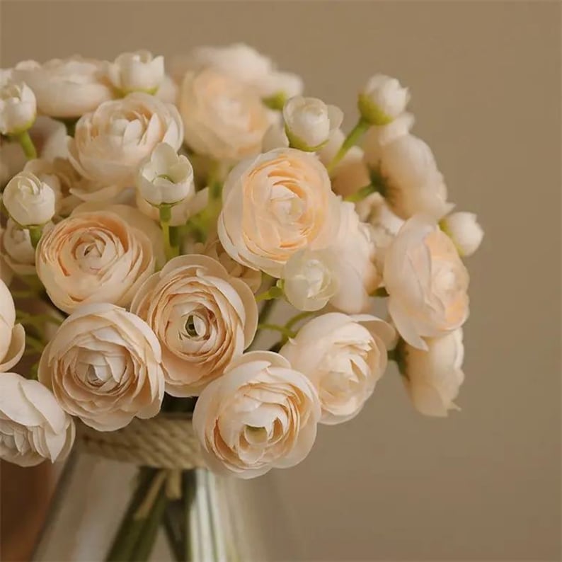 10" Artificial Ranunculus Bundle in Champagne, Faux Spring Flowers, DIY ...