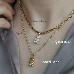 18K Gold BEAR Charm Pendant Solid Crystal Bear Animal Necklace Choker ...