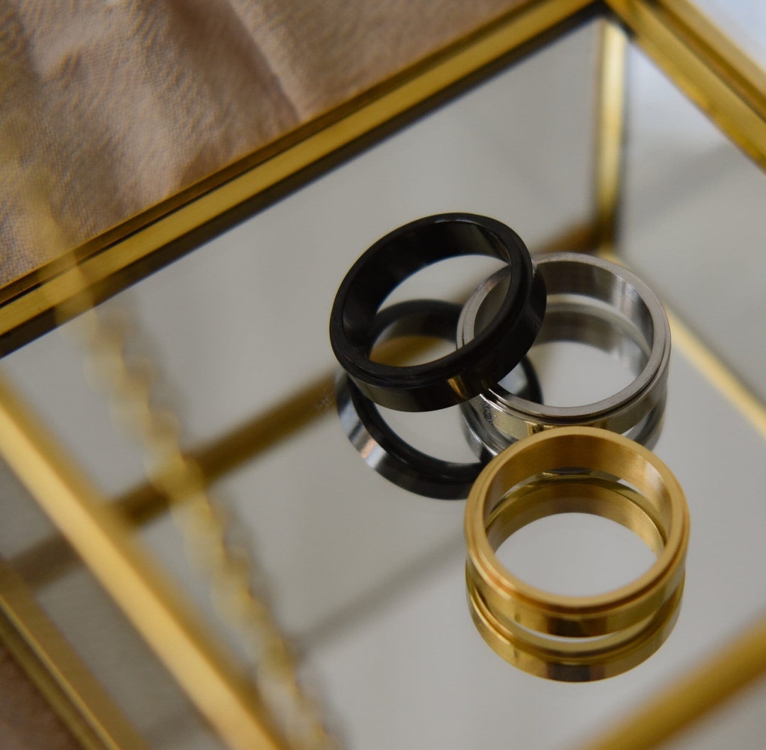 Gold Filled Fidget Spinner Rings Black Spinner Rings Silver Fidget Mens ...