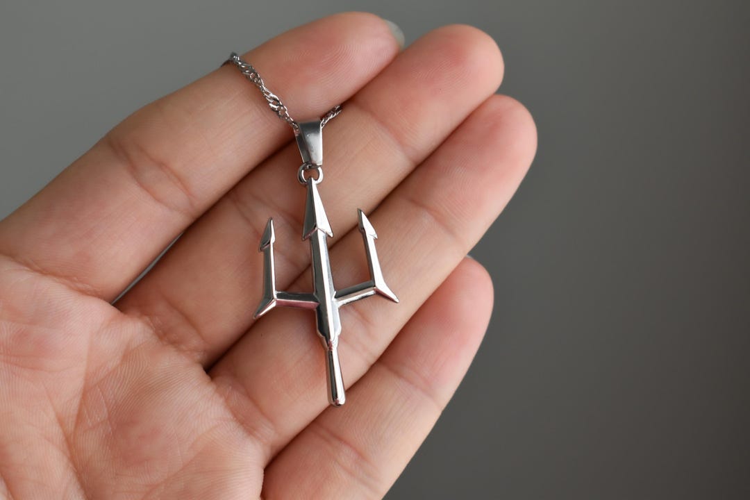 Trident Pitchfork Silver Chain Necklace - Poseidon's Trident Pendant ...