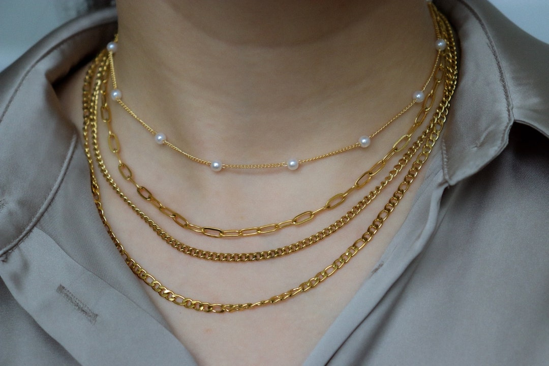 Gold Necklace Paper Link, Rope Chain Freshwater Pearl Chain Curby Chain ...