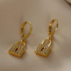 GOLD Filled Lock Pendant Lock Earrings - WATERPROOF Custom Padlock ...