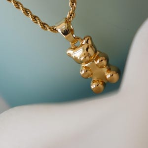 18K Gold BEAR Charm Pendant Solid Crystal Bear Animal Necklace Choker ...