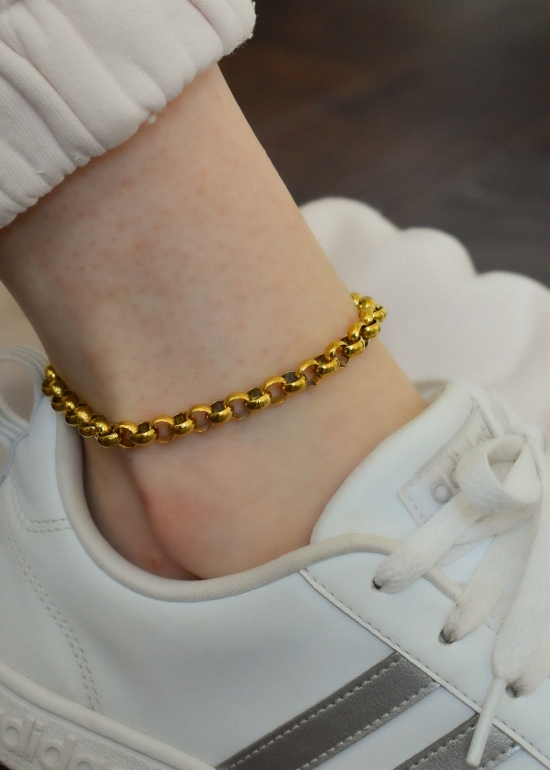 18K Gold Anklet O Cable Chain Chunky Anklet Daily Thick Personalized ...