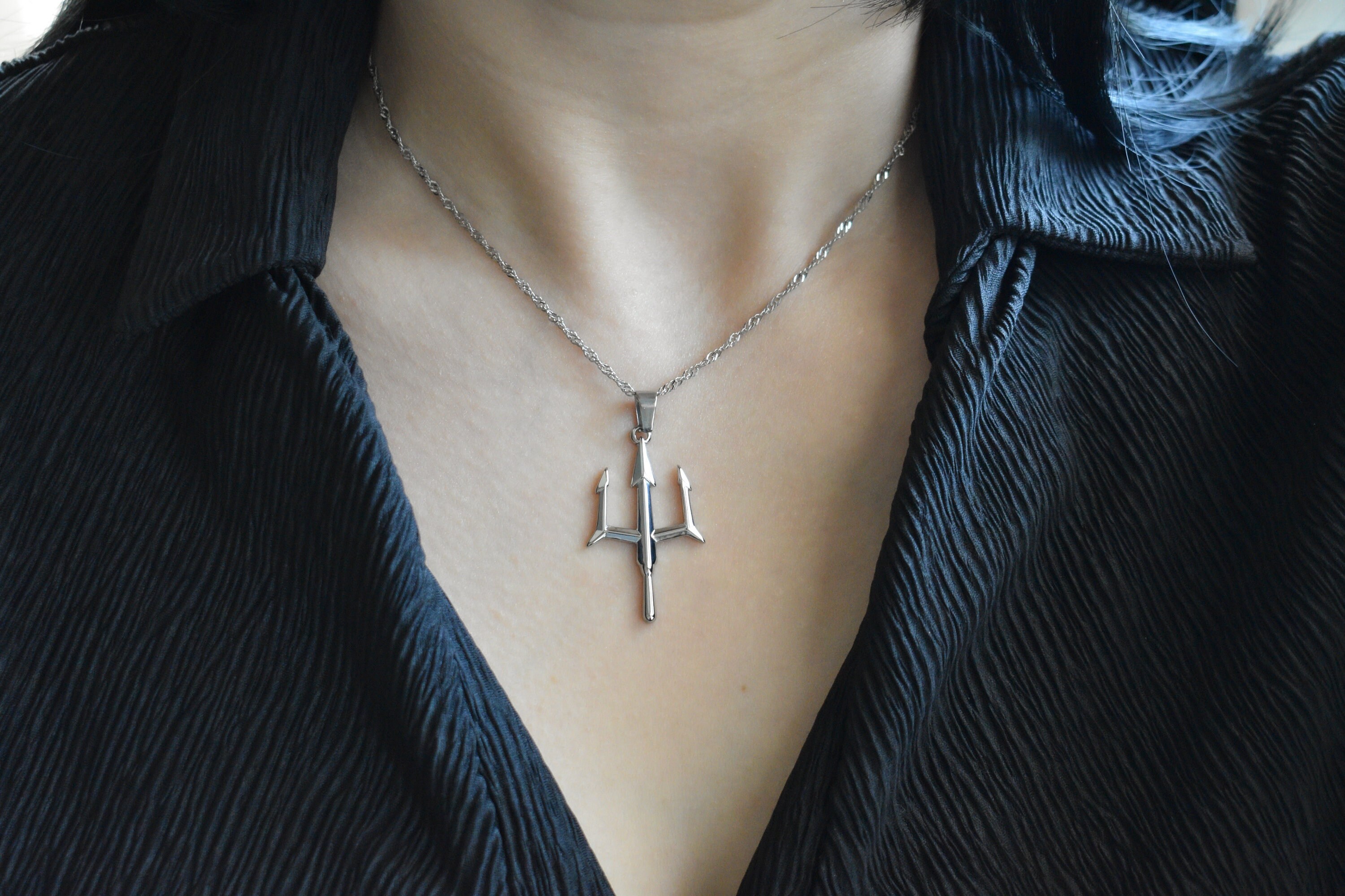 Trident Pitchfork Silver Chain Necklace Poseidon's Trident Pendant ...