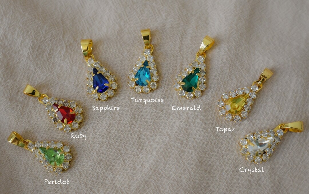 14K GOLD Rain Drop Pendant Zircon Charm Sapphire Ruby Peridot Topaz ...