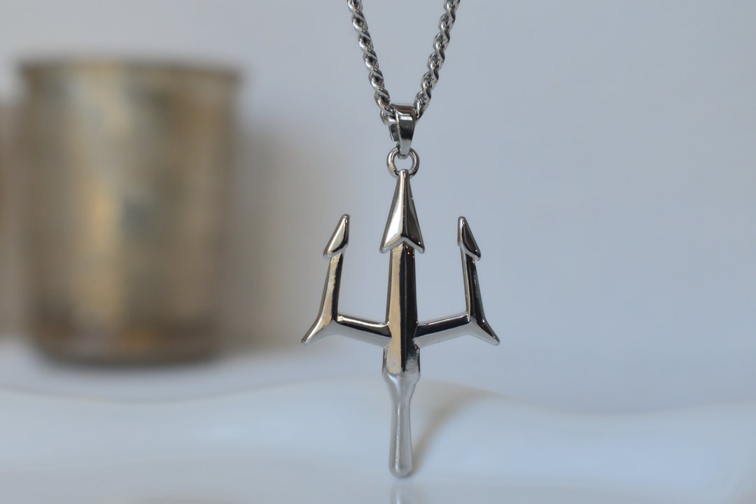 Trident Pitchfork Silver Chain Necklace Poseidon's Trident Pendant ...