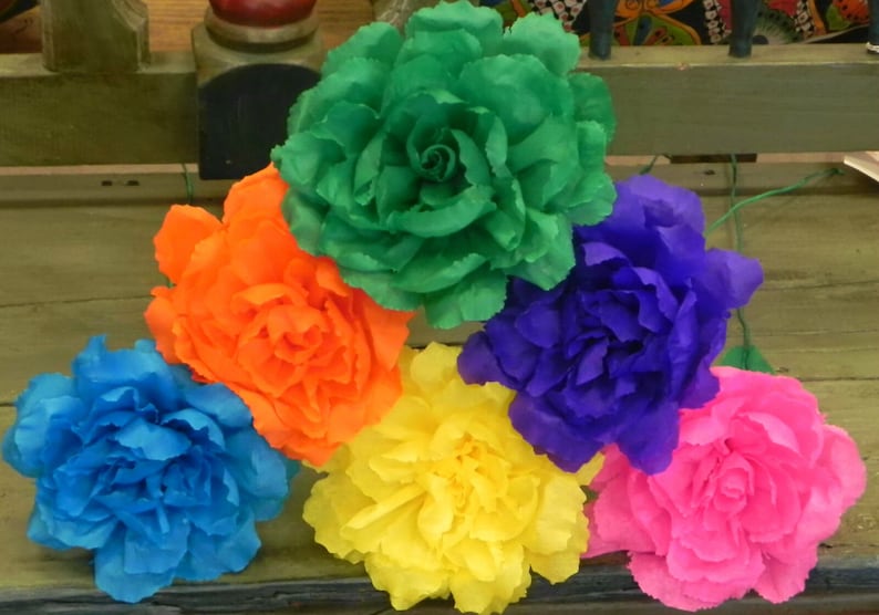 Mexican Crepe Paper Flowers Set of 6 Multicolor Rosewe Make Special ...