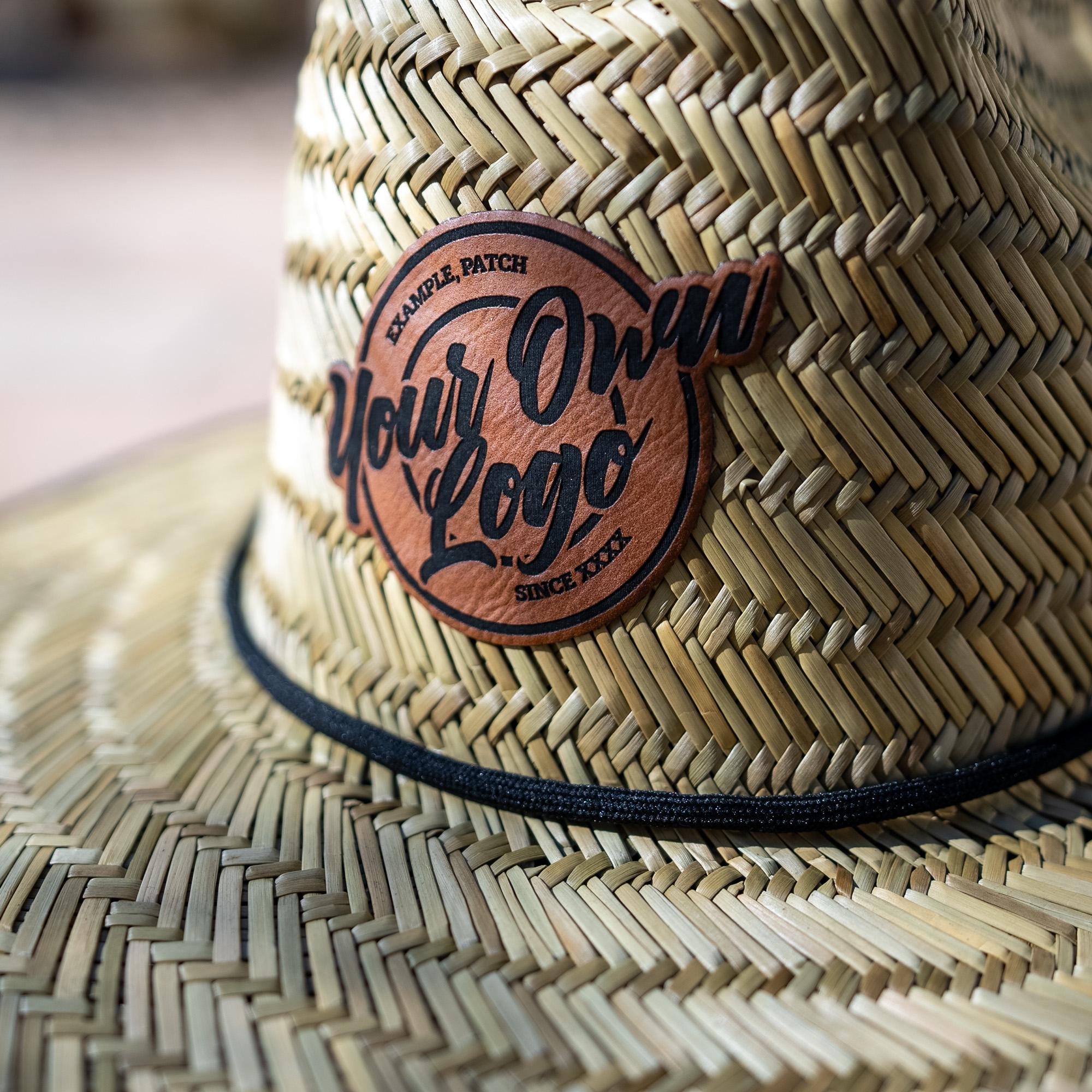 Custom Straw Sun Hat: Laser Engraved Leather Patch, Personalized Logo ...