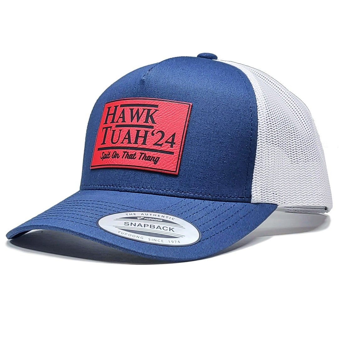 Hawk Tuah Spit on That Thang Hats Leather Patch Trucker Snapback Caps ...