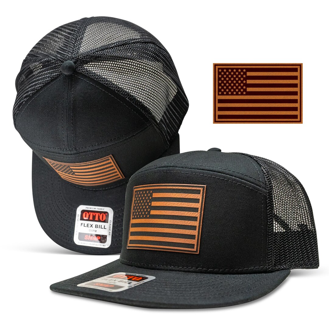 USA Flag Hat - American Rawhide Leather Patch 7-panel Cap - Quality ...