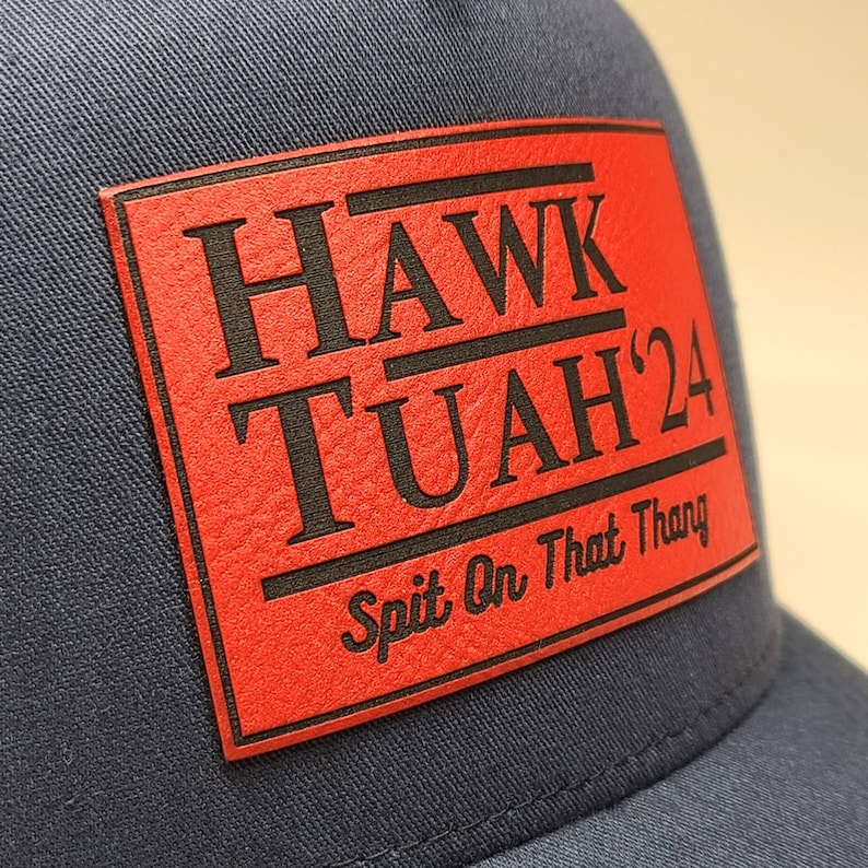Hawk Tuah Spit on That Thang Hats Leather Patch Trucker Snapback Caps ...