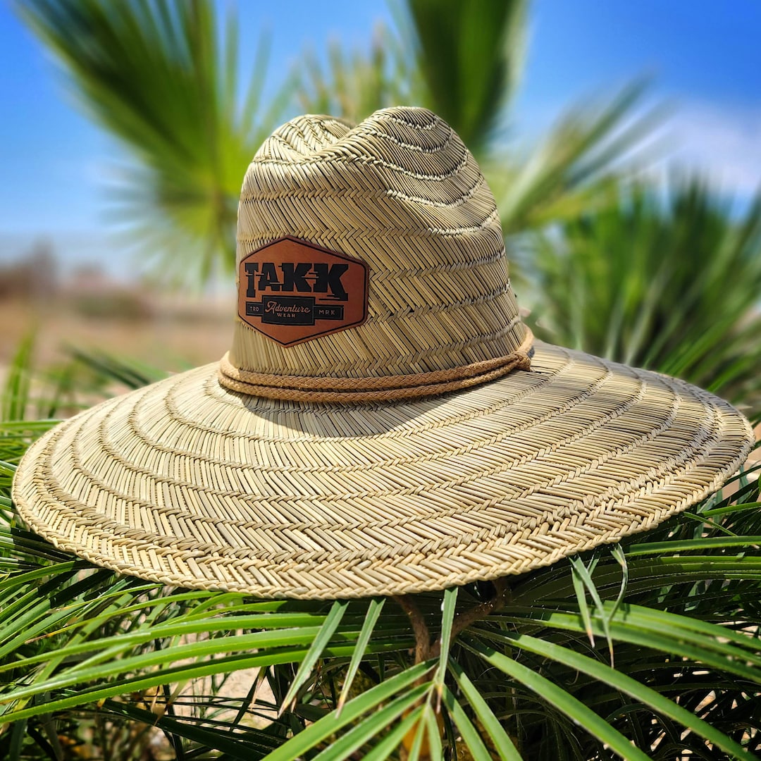 Custom Straw Sun Hat: Laser Engraved Leather Patch, Personalized Logo ...