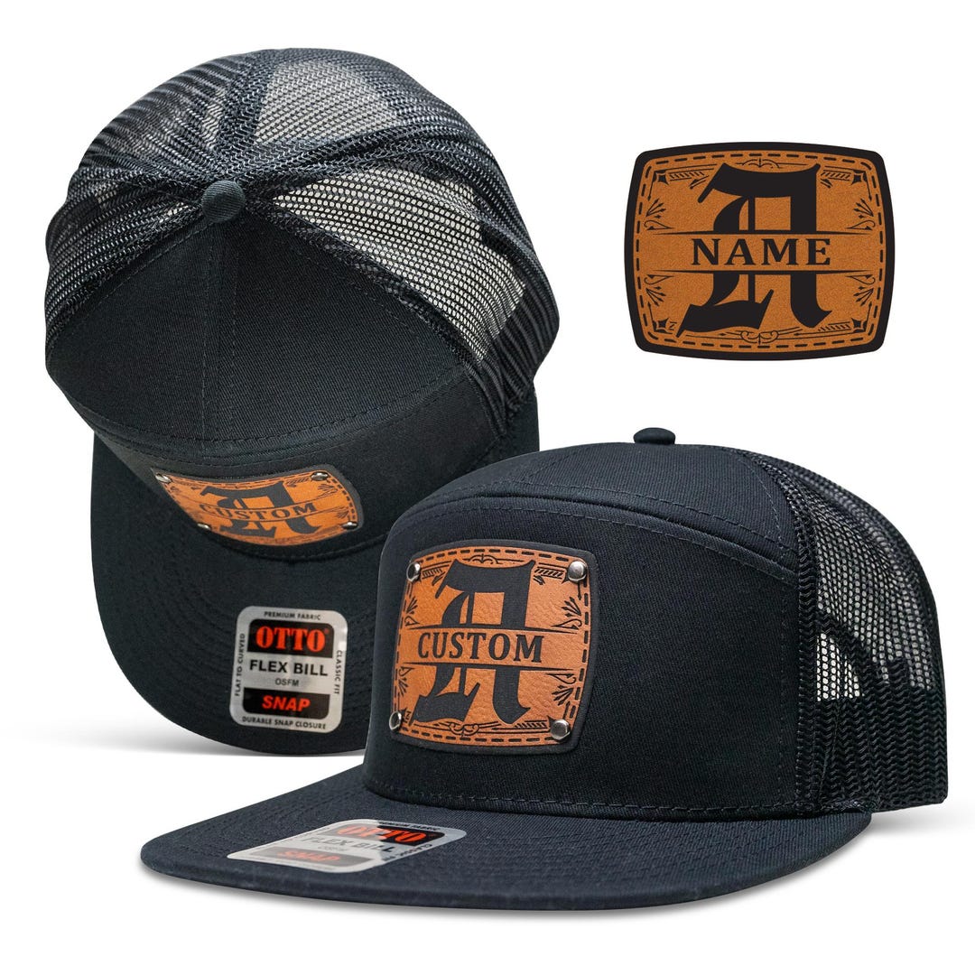 Custom Initials Hat - Monogram Rawhide Leather Patch 7-panel Cap ...