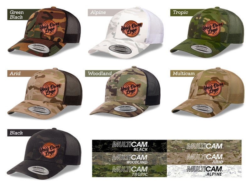 Personalized Authentic Multicam Camo Hats Leather Patch Camouflage Logo ...
