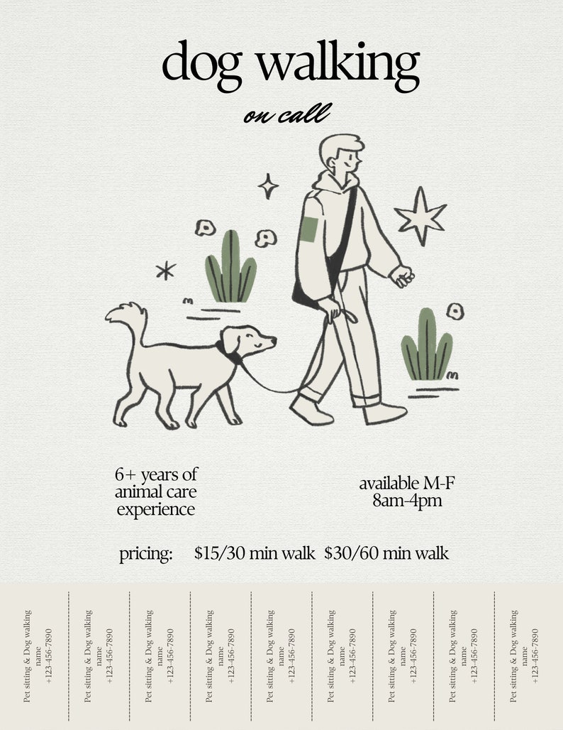 Dog Walking Poster Template Canva Digital Design for Small Business ...