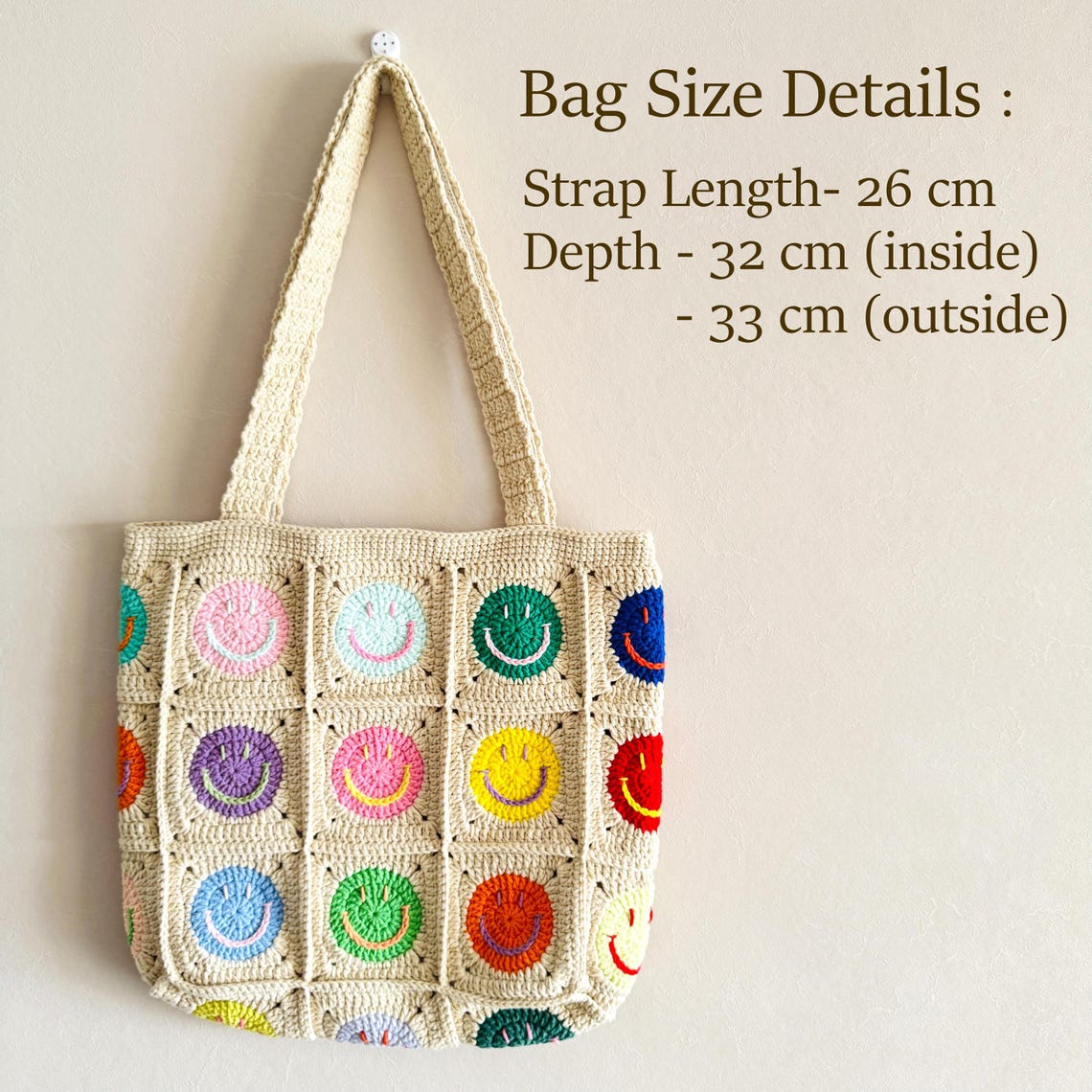 Crochet Smiley Face Tote Bag: Colorful Granny Square Handbag - Etsy