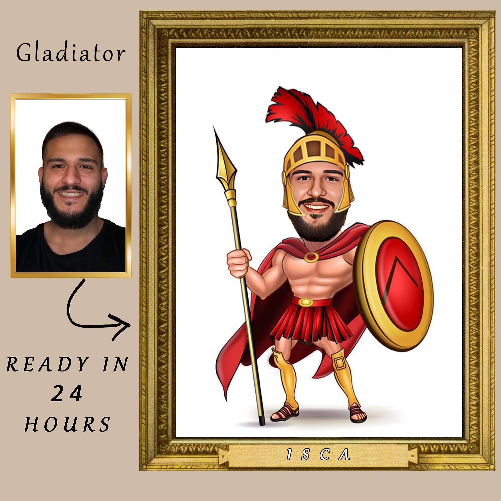 Personalized Gladiator Cartoon Portrait, Custom Gladiator Caricature ...