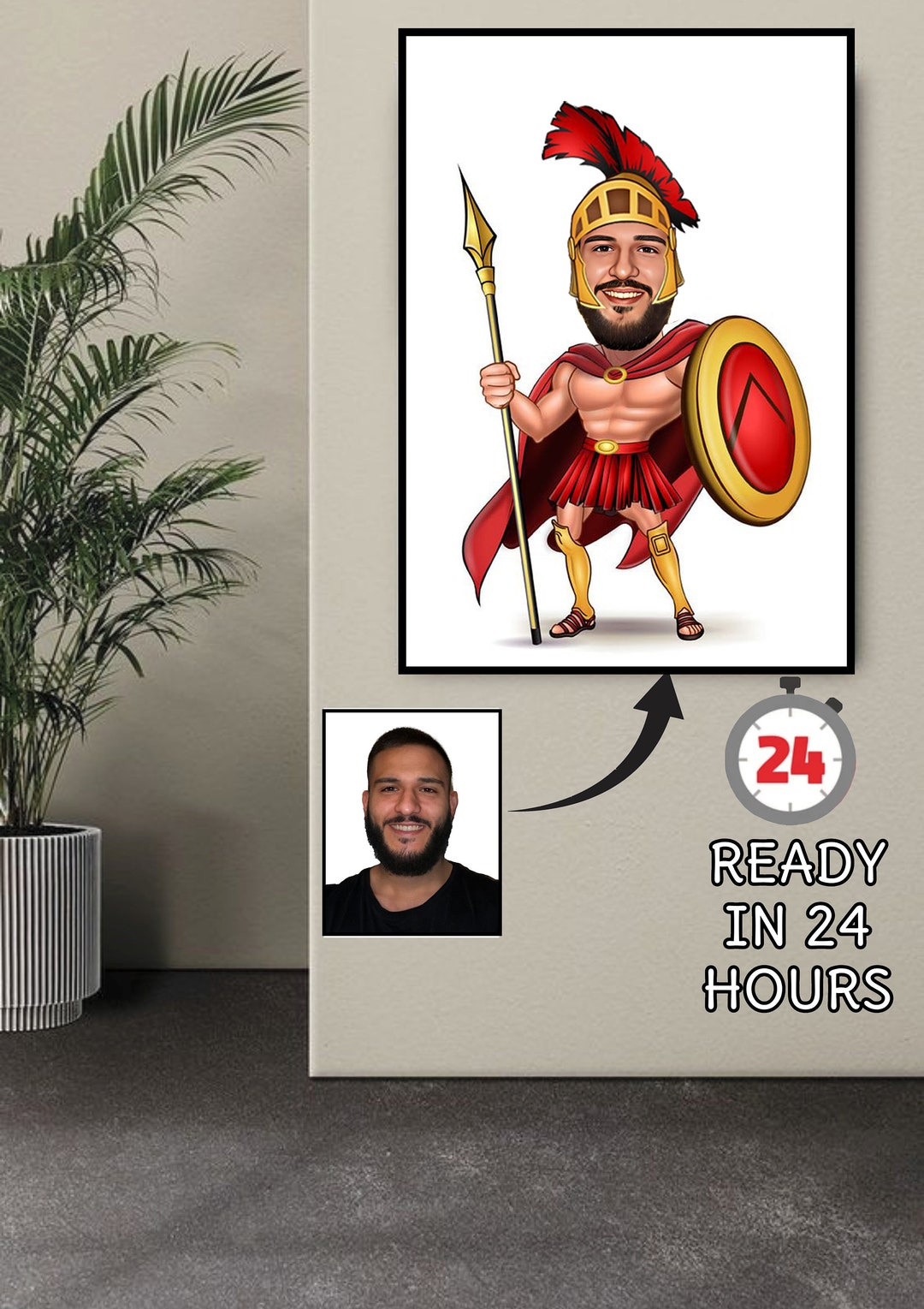Personalized Gladiator Cartoon Portrait, Custom Gladiator Caricature ...