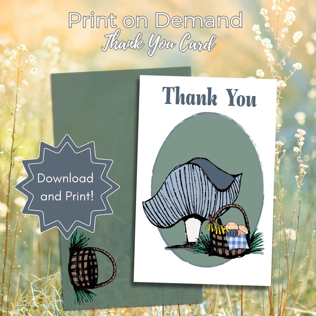 Printable Thank You Card, Mushroom Thank You Card for Friend, Mom, Dad ...