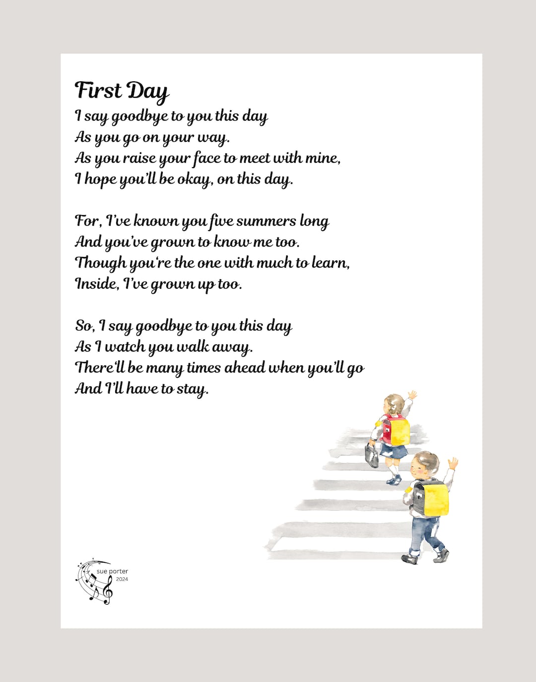 First Day - Original Poem for the First Day of School - Unique Piece ...