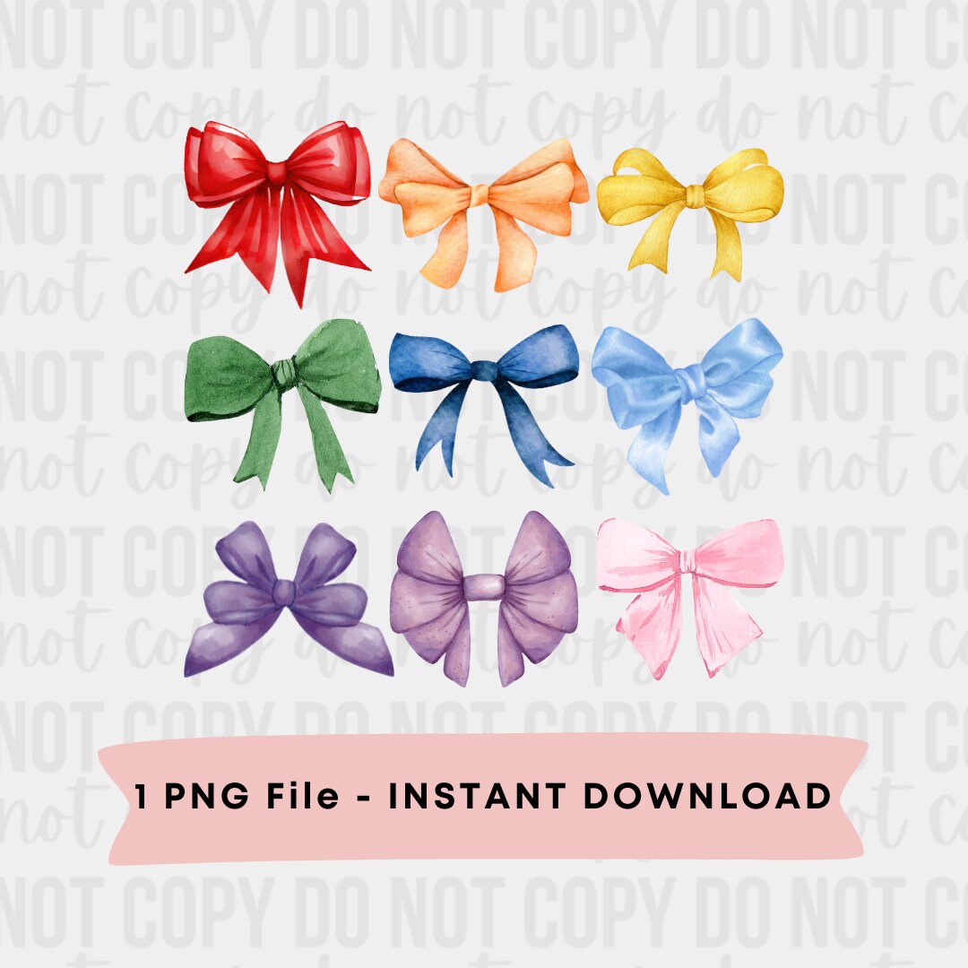 Rainbow Bows Coquette, Bow PNG, Watercolor Rainbow Bows - Etsy