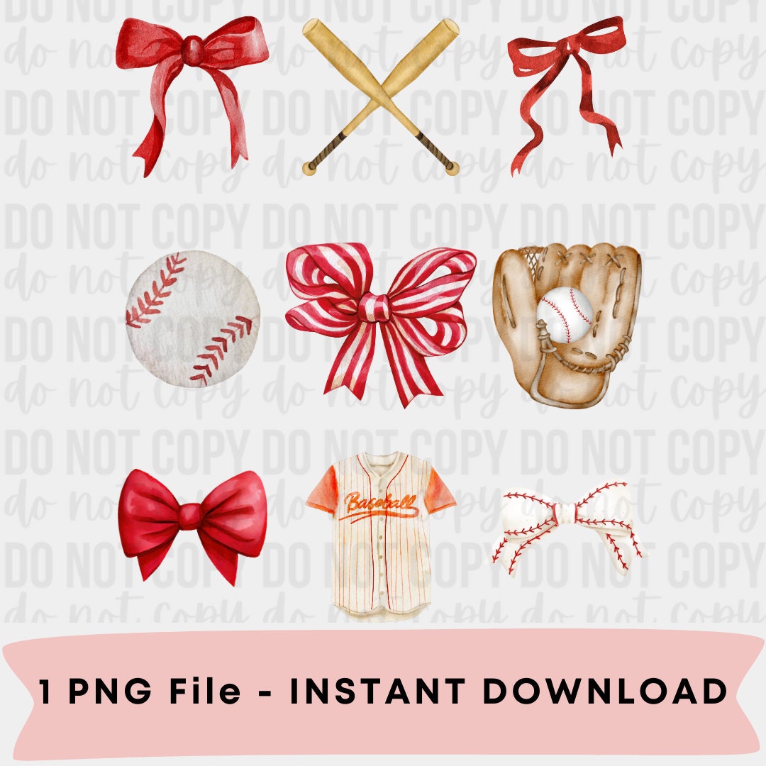Baseball Coquette Bows and Baseball PNG - Etsy