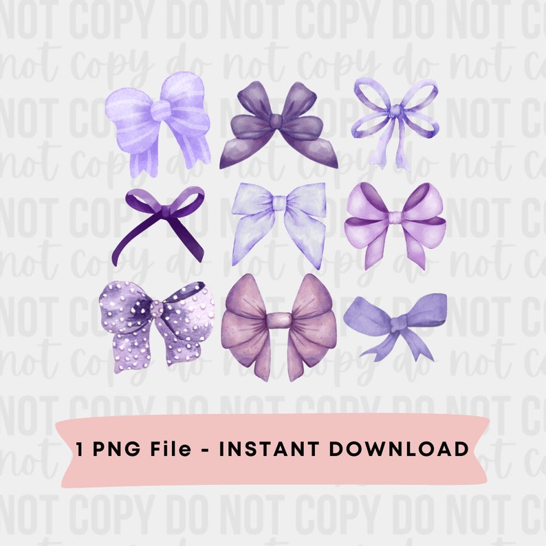 Purple Bows Coquette, Bow PNG, Watercolor Purple Bows - Etsy