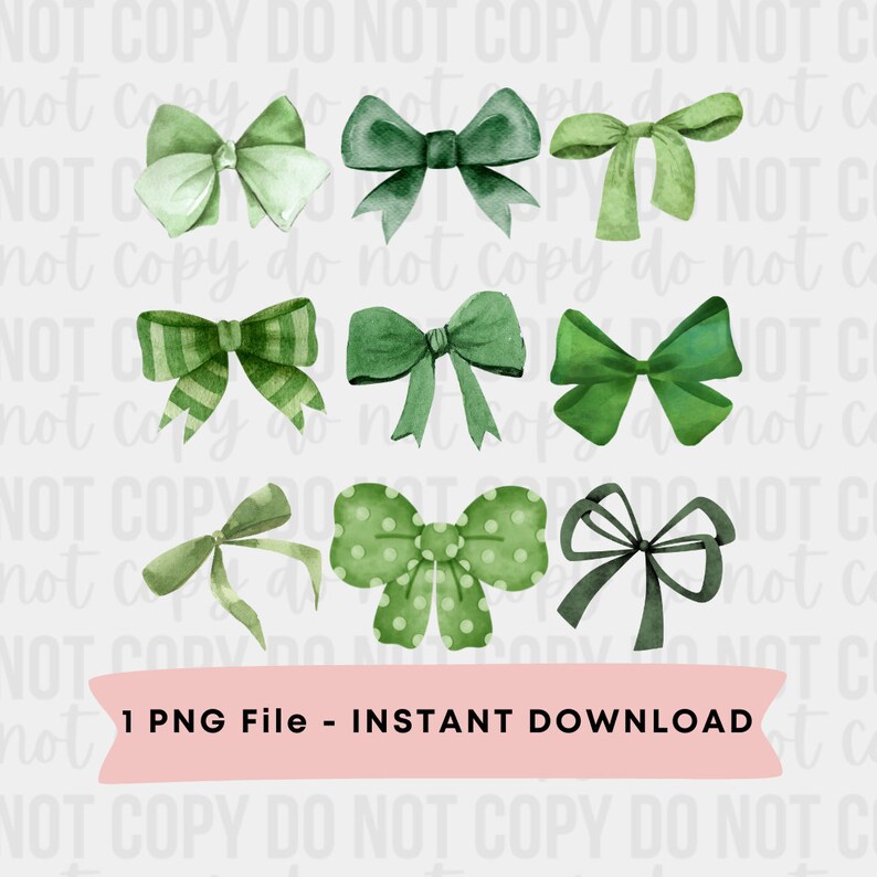 Green Bows Coquette, Bow PNG, Watercolor Green Bows - Etsy