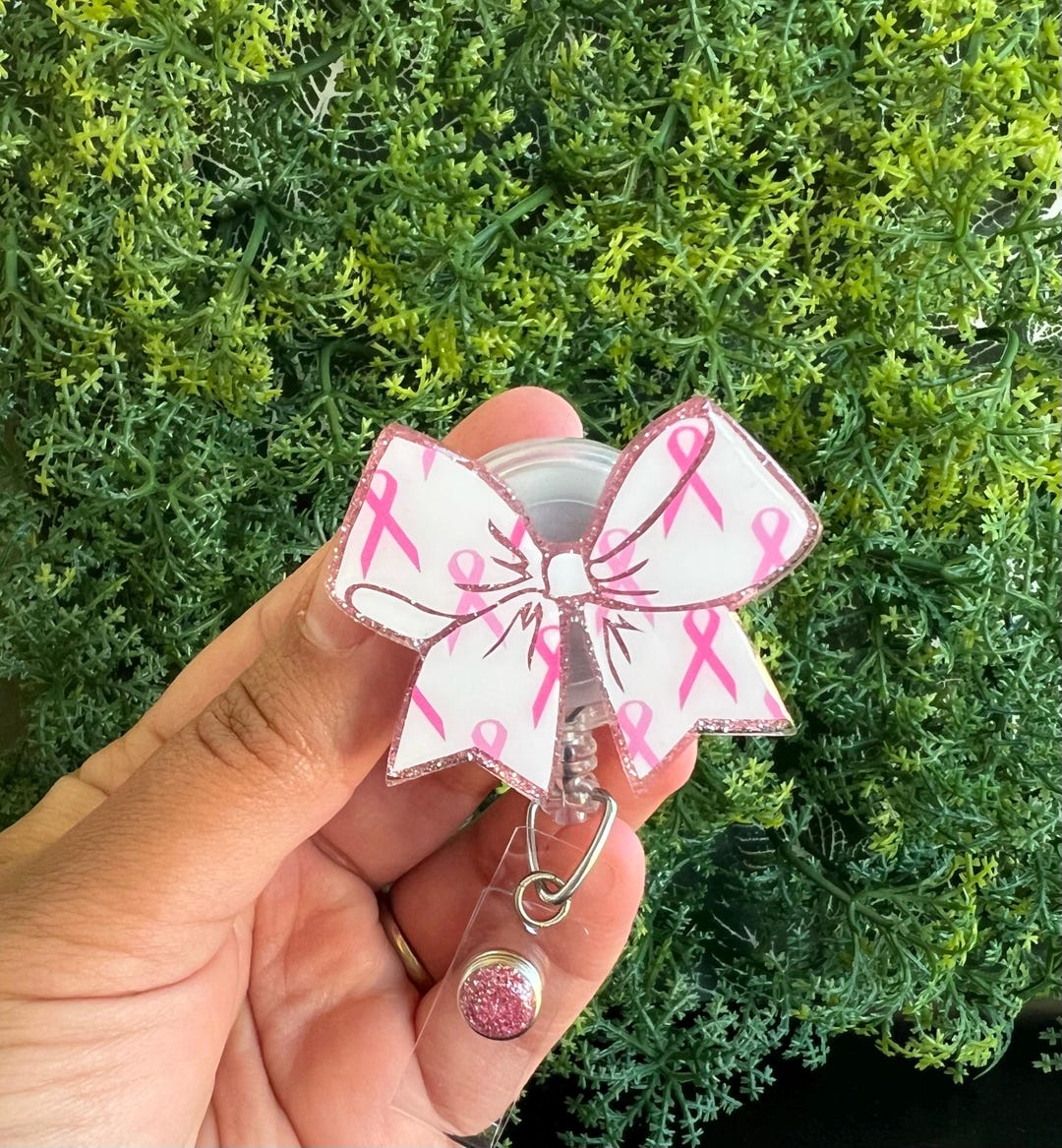 Cute Bow Badge Reel, Pink Bow, Breast Cancer Awareness Badge Reel ...