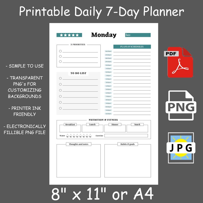 Printable & Easy-to-use 7-day Digital Daily Planner Template (sunday to ...