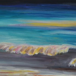 Original Abstract Painting Sea Art Sunrise Wave on Gallery Wrap Canvas ...