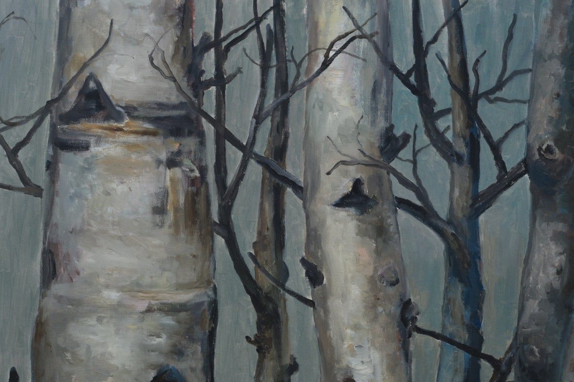 Original Abstract Tree Art Oil Painting Aspen Forest on Canvas 52x28 - Etsy