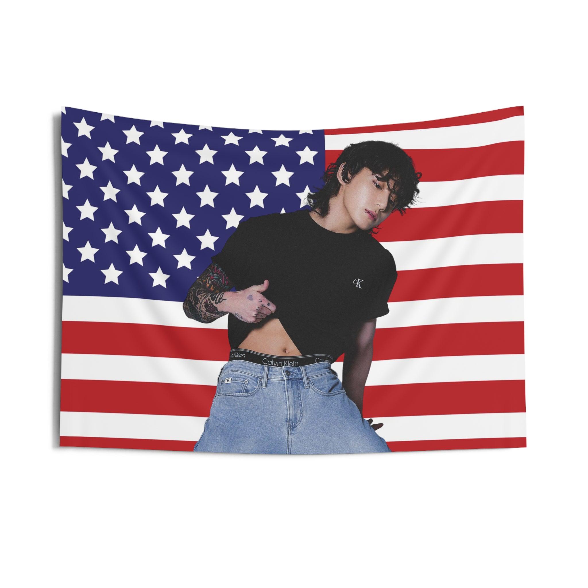 BTS Jungkook Flag Banner, BTS Jungkook Calvin Kleins Kpop American Flag ...