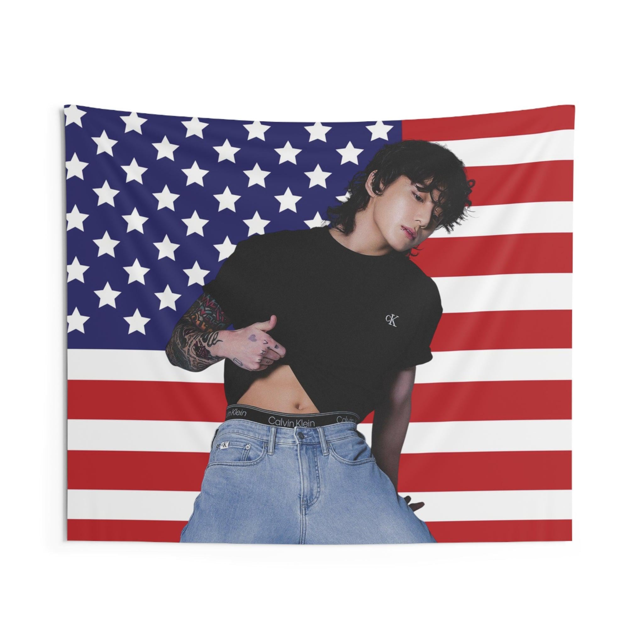 BTS Jungkook Flag Banner, BTS Jungkook Calvin Kleins Kpop American Flag ...