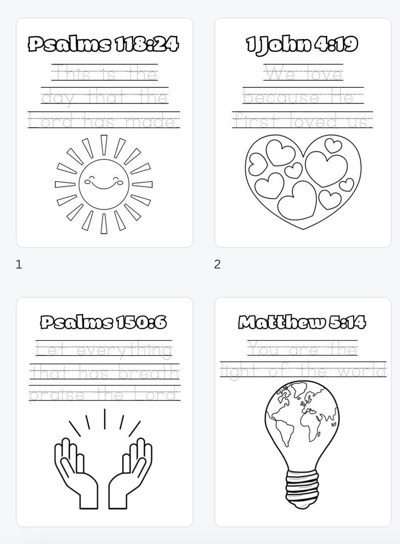 Bible Verse Tracing and Coloring Pages for Children - Etsy