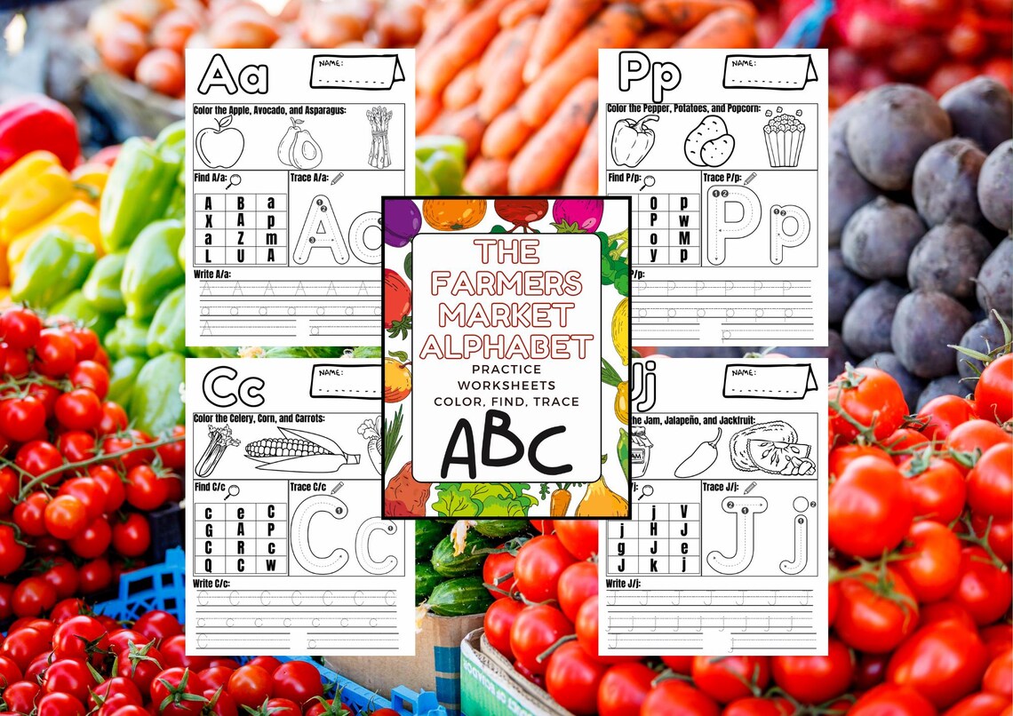 Farmer's Market Alphabet Worksheets: Letter Tracing Practice (PDF) - Etsy