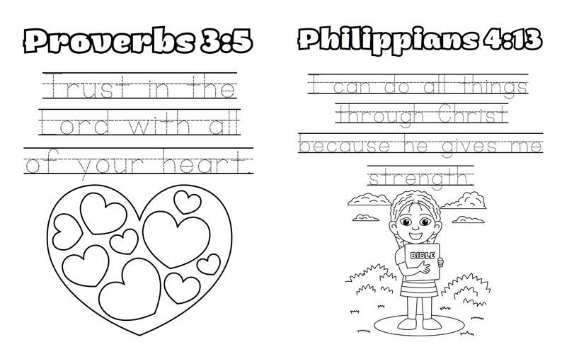 15 Bible Verse Tracing and Coloring Pages for Children - Etsy