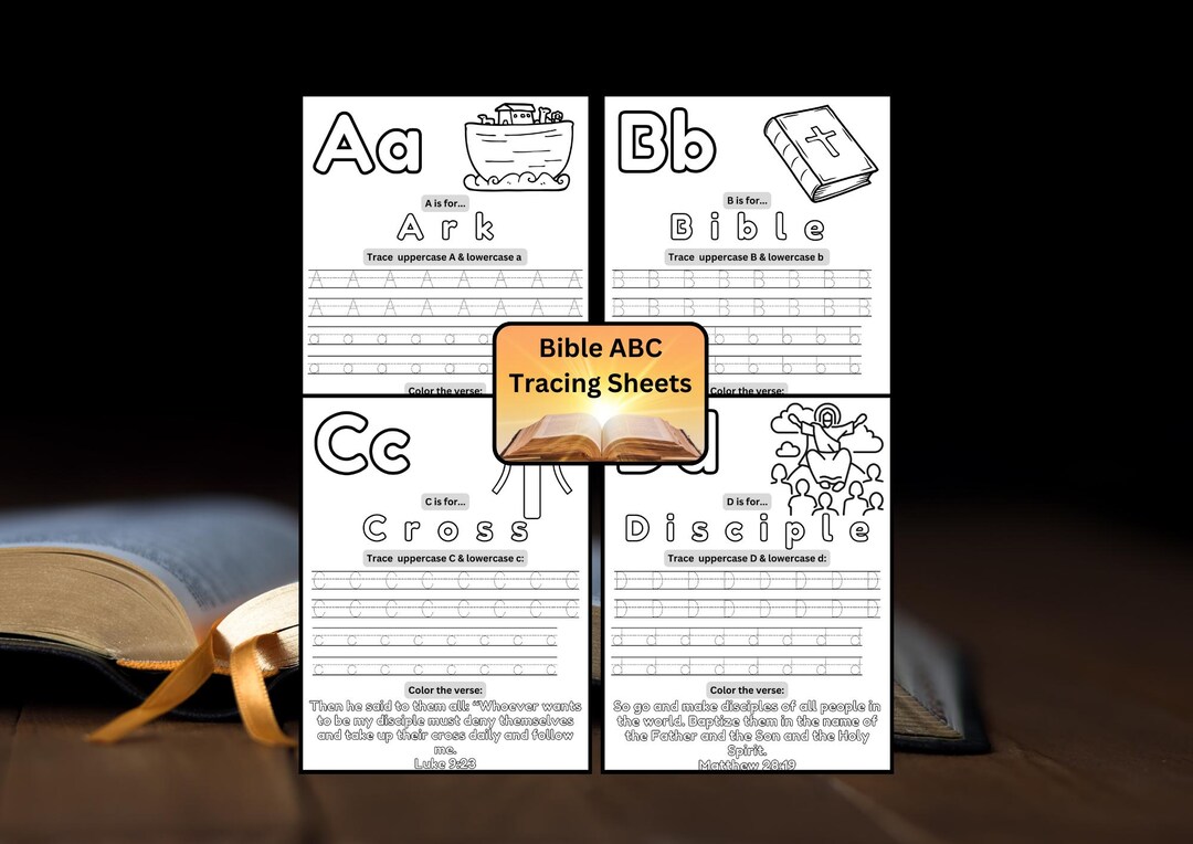 Alphabet ABC Tracing Cards, Bible Verse Coloring Activity, Homeschool ...