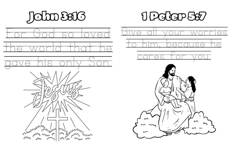 15 Bible Verse Tracing and Coloring Pages for Children - Etsy