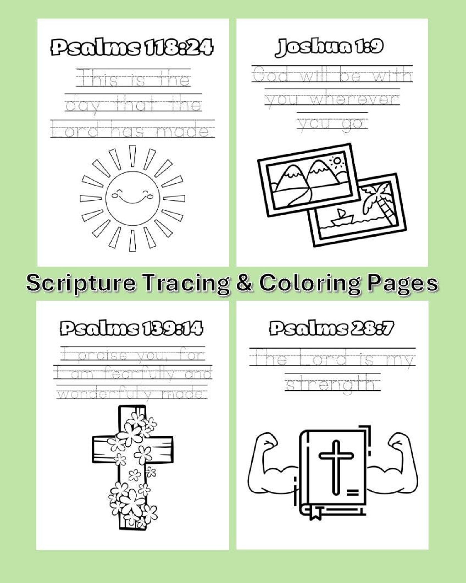 Bible Verse Tracing and Coloring Pages for Children - Etsy