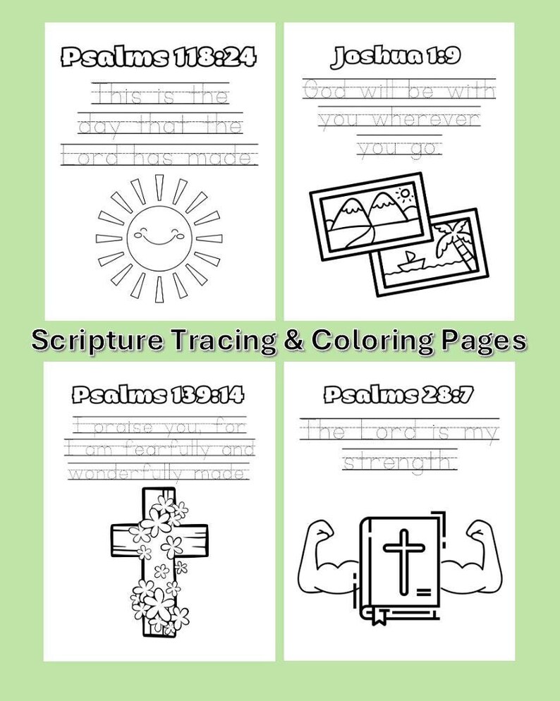 Bible Verse Tracing and Coloring Pages for Children - Etsy