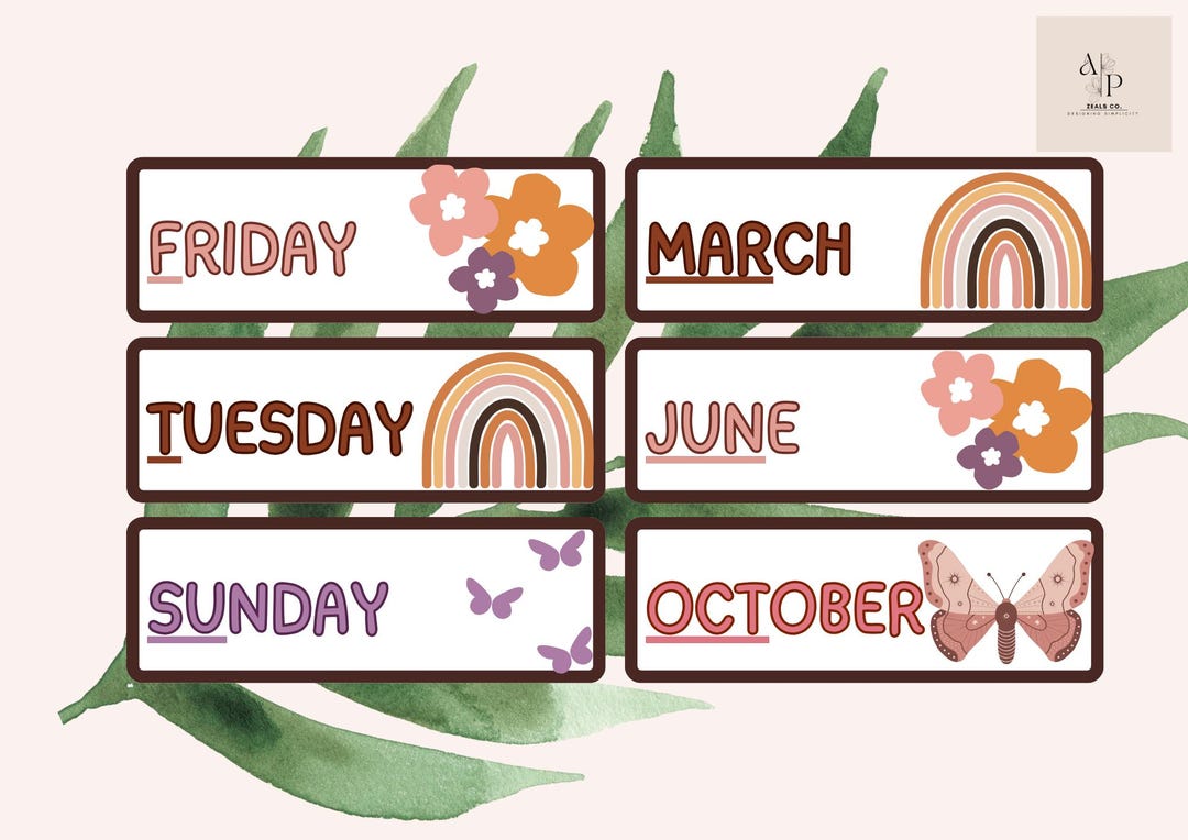 Days of the Week and Months of the Year Boho Style Printable ...