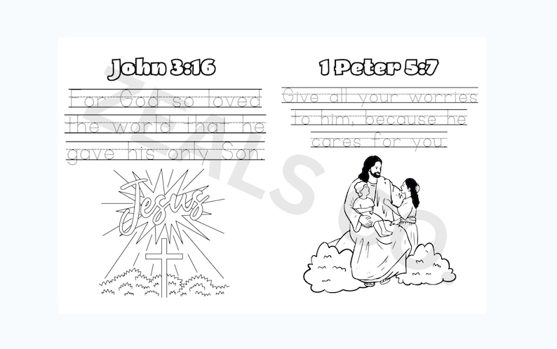 30 Bible Verse Tracing and Coloring Pages for Children - Etsy